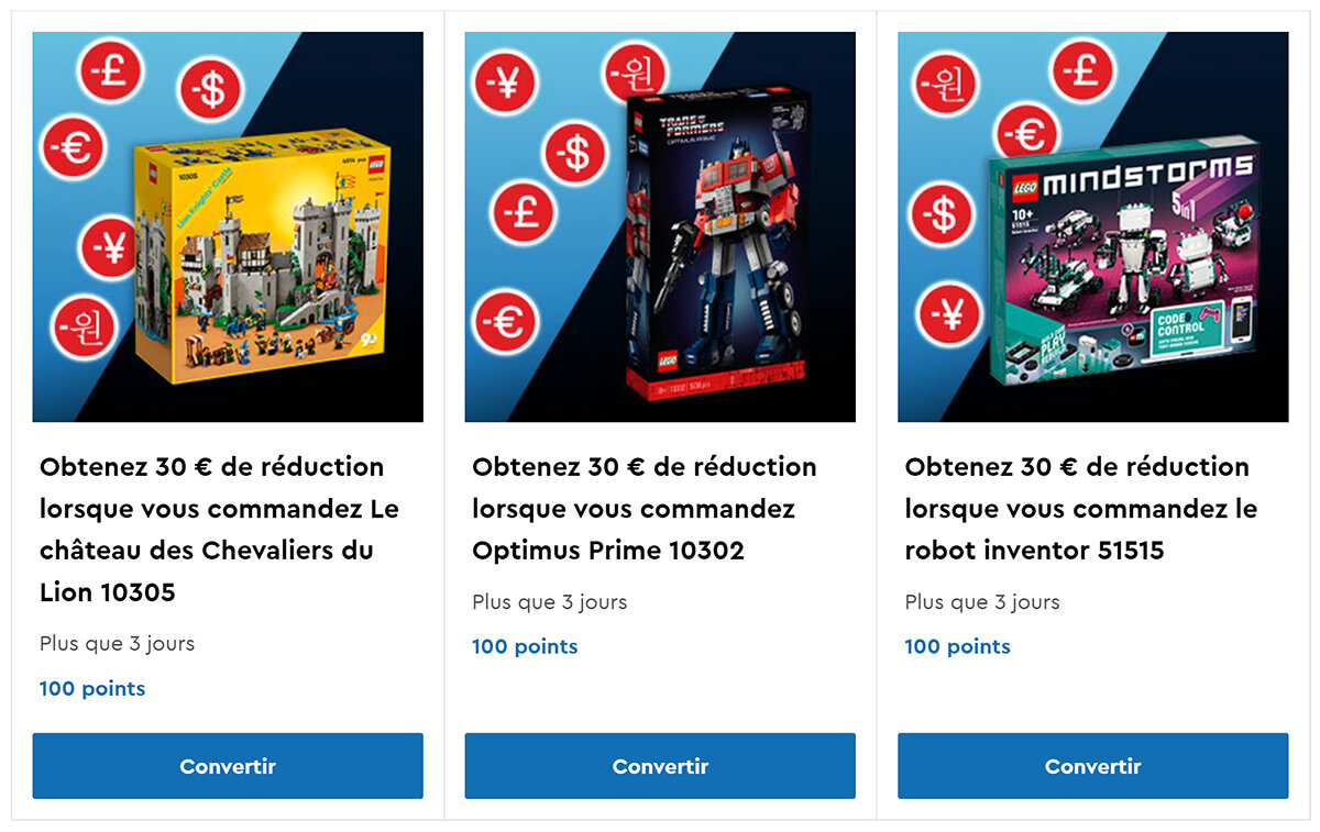LEGO VIP : 30€ de réduction sur une sélection de sets pour 100 points VIP au lieu de 4500 points ...